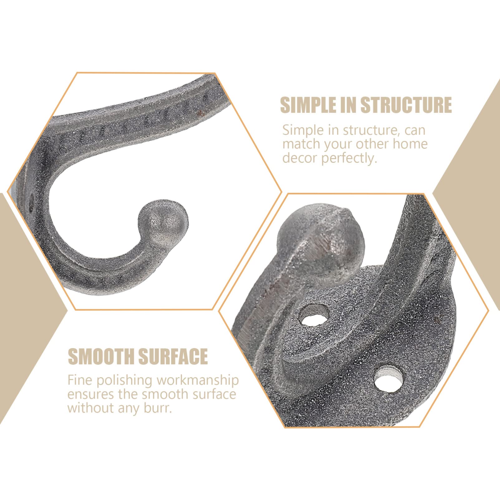 Cabilock 6pcs Double Cast Iron Hook Wall Hangers for Clothes Coat Hooks Retro Keychain Bathroom Hooks Spatula Storage Hook Office Hanger Hook Towel Hooks Wrought Iron Hat Rack