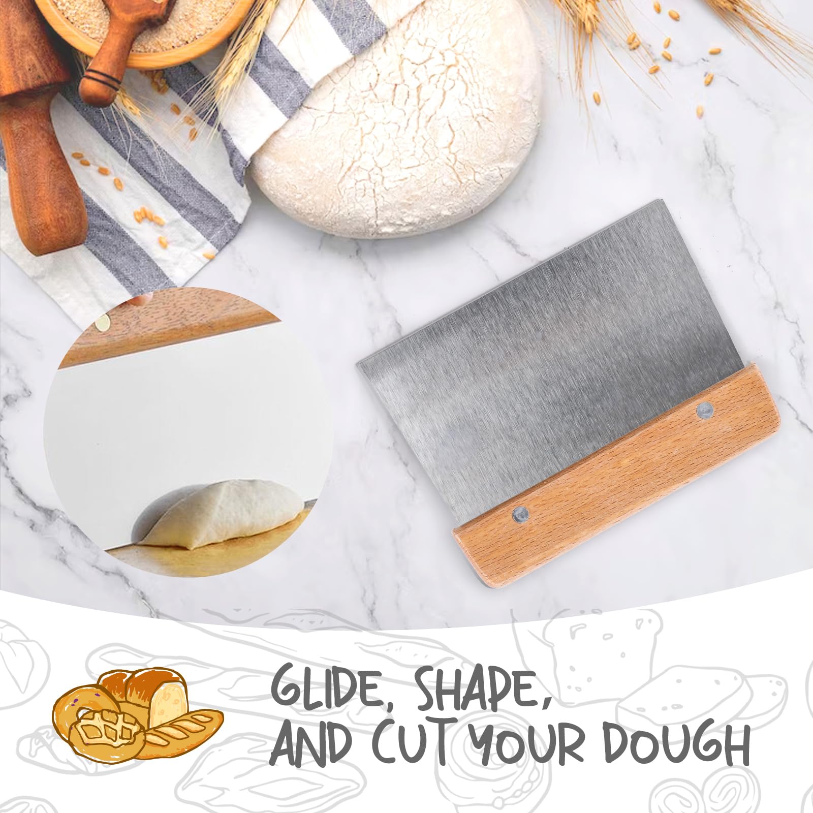 DOYOLLA Proofing Baskets for Sourdough Bread Making, Dough Proofing Bowls Kit with Cloth Liner + Scoring Lame + Scraper for Professional & Home Sourdough Bakers (Round,8.5 inch,Set of 2)