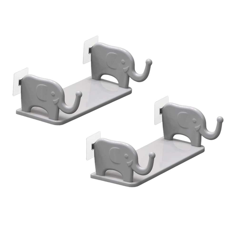 CURTEK 2 Pack Floating Wall Shelves Small Bluetooth Speakers Wall Stents Display Shelf No Drill Wall-Mounted Storage Rack,for Bedroom Bathroom Living Room Kitchen Wall Decor and Storage,Grey