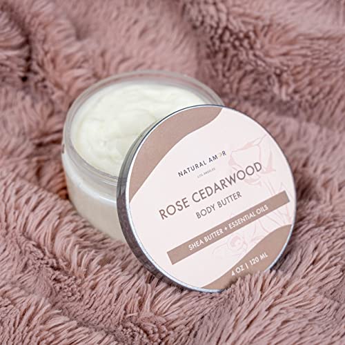 Natural Amor- Spa Gift Set for Women- Luxurious Rose Scent Bath gift for her- 6pc Bath & Body gift including soap bar, bath bomb, bath salt