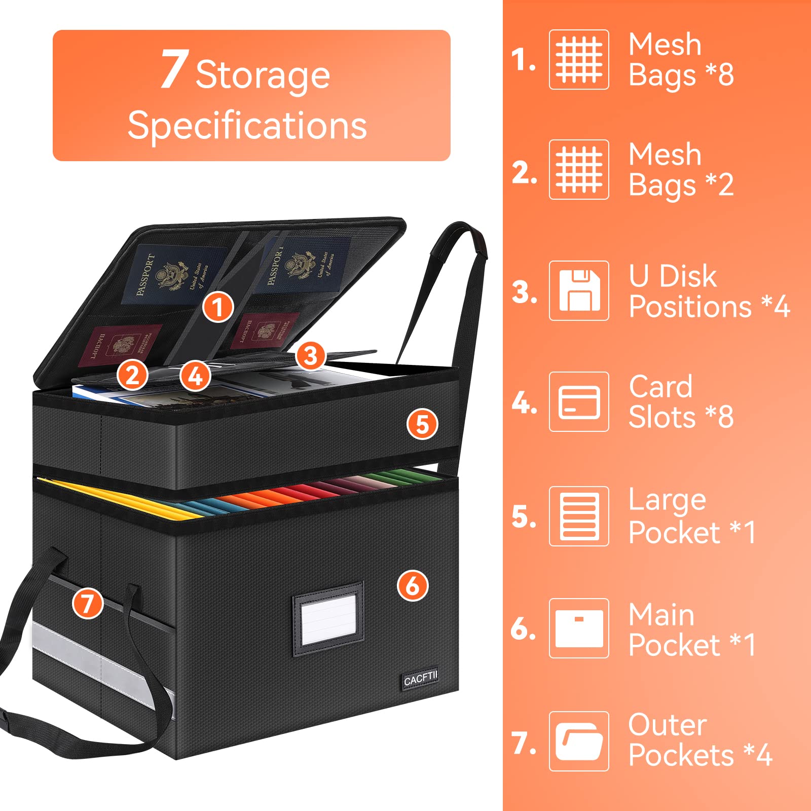 CACFTII Fireproof Document Box with Lock Double Layer Portable File Box with Handle Collapsible File Organizer Lock Box for Hanging Letter/Legal Size Folder/Certificate No Key Required(1 Pack)