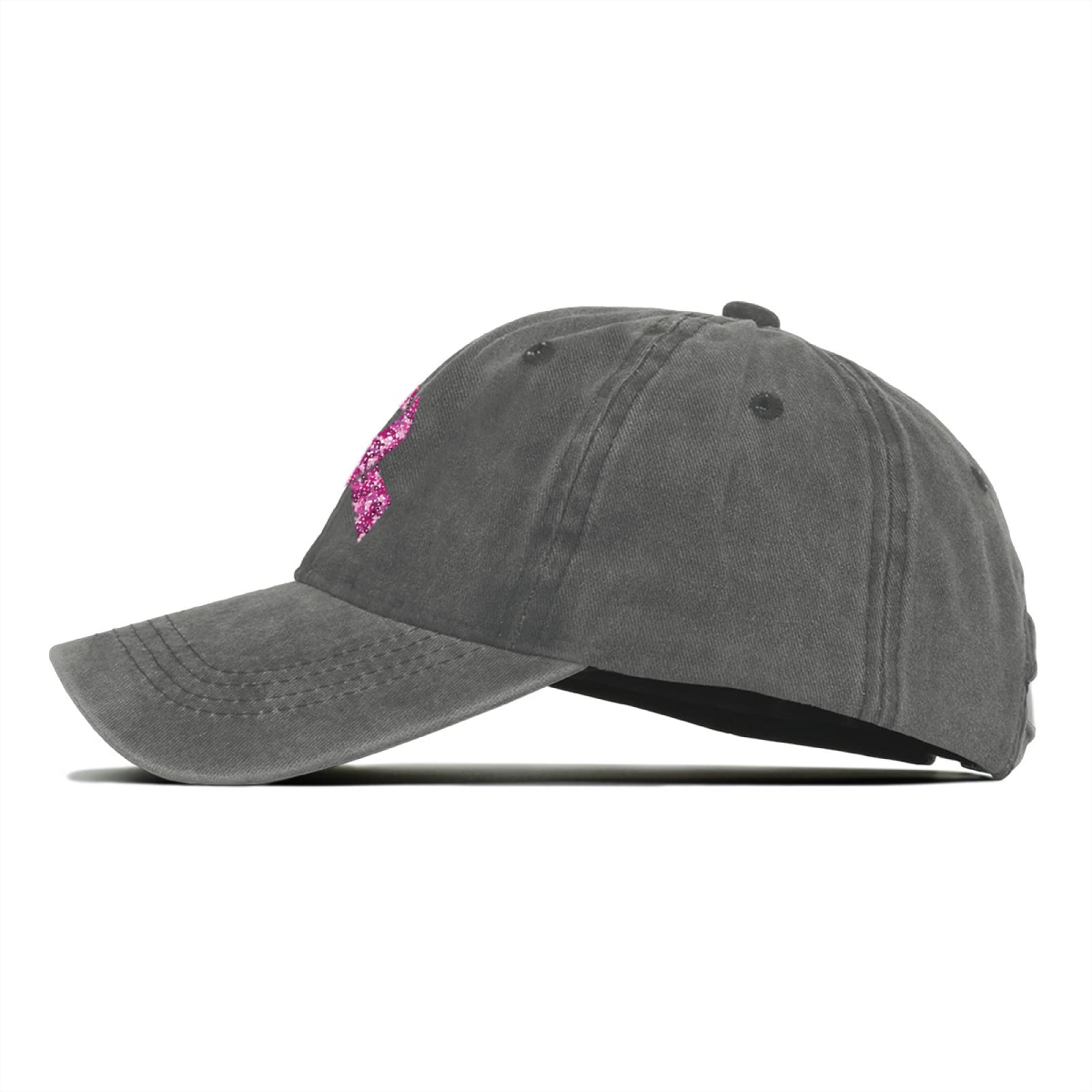Breast Cancer Awareness Pink Ribbon Baseball Cap Hat Mens Women's Washed Cool Cap Adjustable Snapback Travel Hat Gray