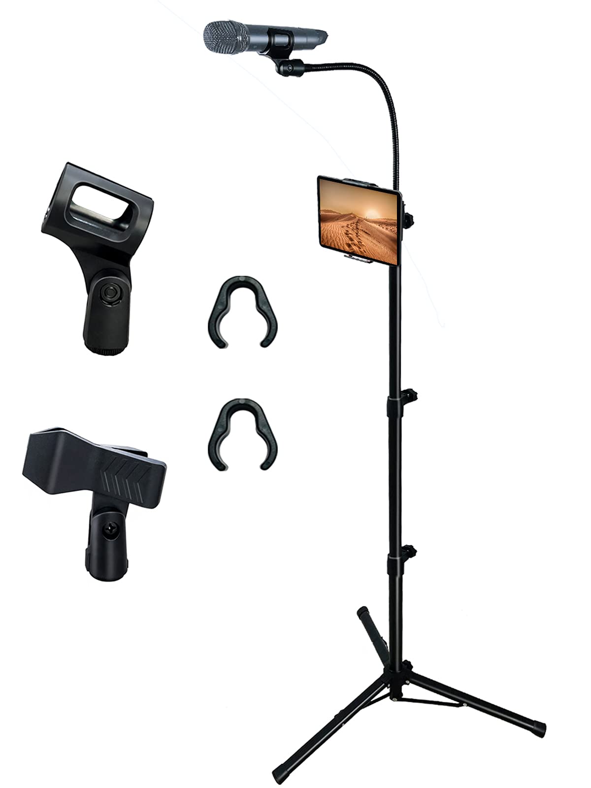Bulalu Microphone Stand,Mic Stand with Adjustable Height Up To 6 Feet,Gooseneck,Microphone Tripod with Phone Holde With 2 Standard Mic Clips