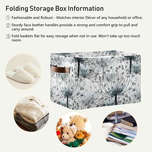 Nature Flowers Leaves Storage Basket Set of 2 Large Fabric Dandelion Storage Basket Bins Box Cube with Handles Collapsible Closet Shelf Clothes Organizer Basket for Nursery Bedroom