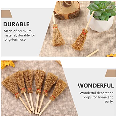COHEALI Mini Broomsticks Cinnamon Broomstick 24pcs Practical Small Broom Natural Palm Mini Broom Decorations with Red Rope Household Broom Decoration Miniatures for Crafts Mini Witches Broomsticks