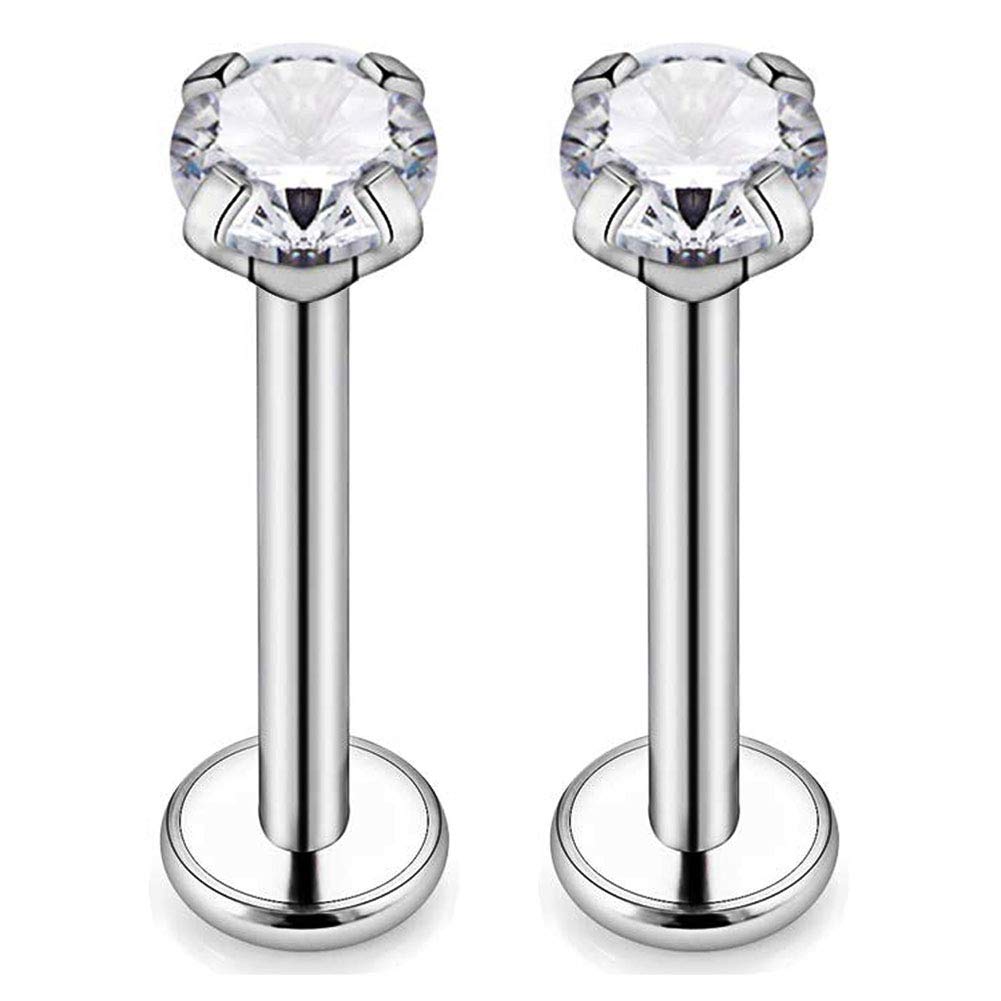 CIZME 16g G23 Titanium Labret Monroe Lip Rings Prong Setting 3mm CZ Internally Threaded Helix Cartilage Tragus Earring Studs Piercing 10mm Stud Lip Medusa Piercing Jewelry for Women Men