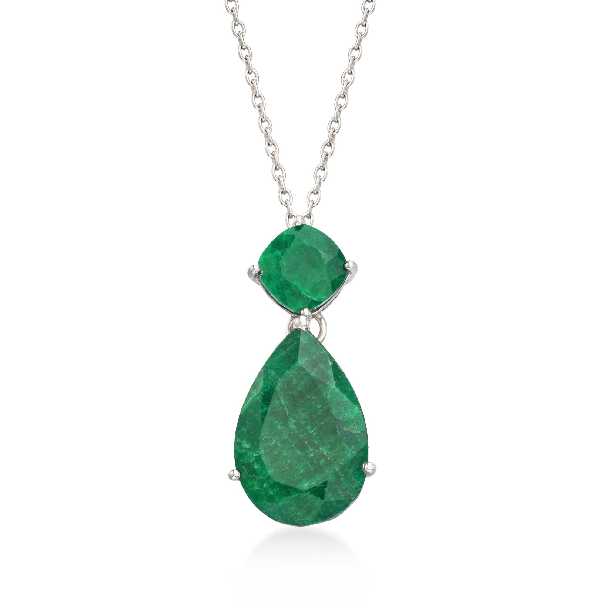 Ross-Simons 11.90 ct. t.w. Emerald Pendant Necklace in Sterling Silver. 20 inches