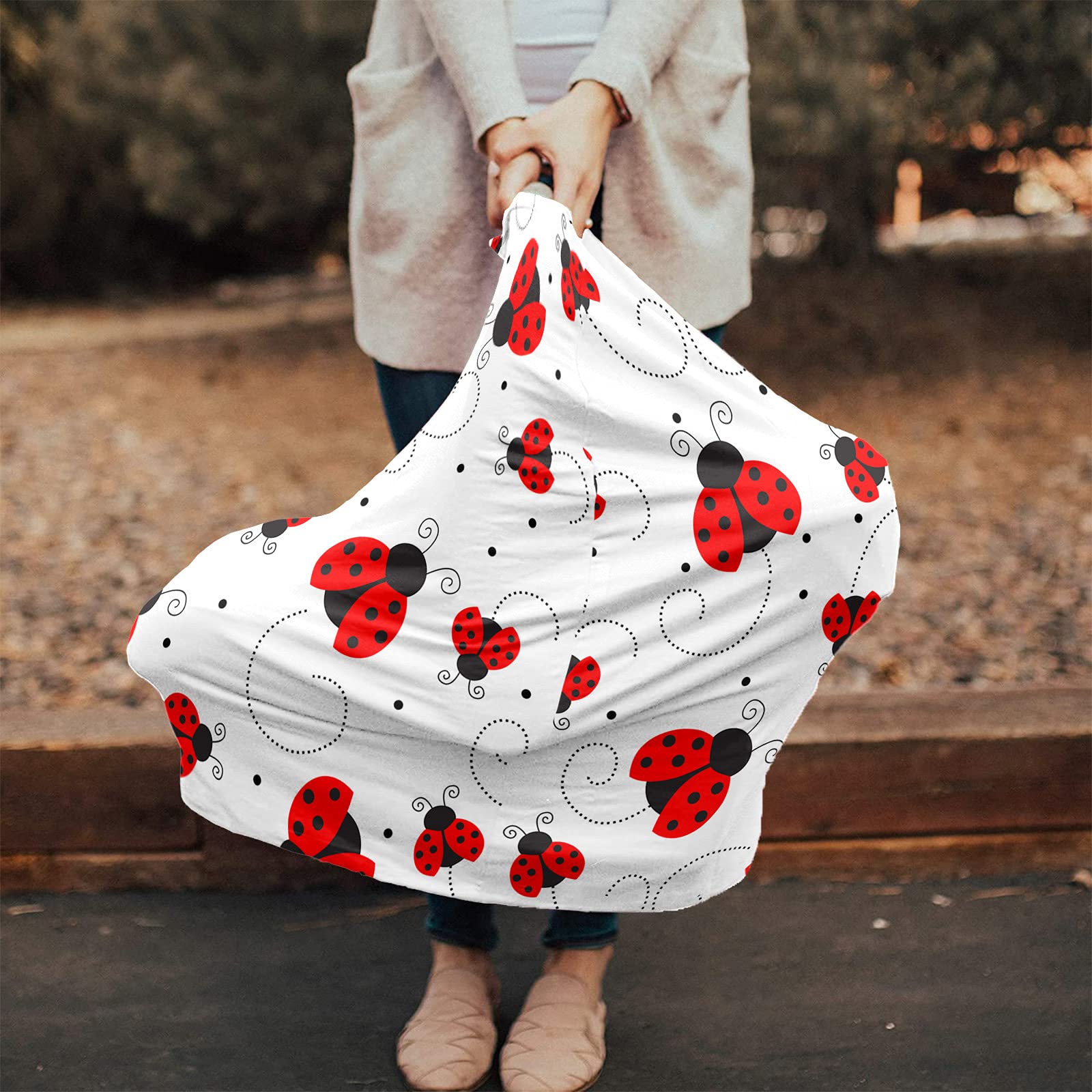 Car Seat Cover for Babies Ladybug Dotted Texture Soft Breathable Infant Stroller/Shopping Cart/High Chair Cover,Stretchy Car Seat Canopy 26''x27.6''