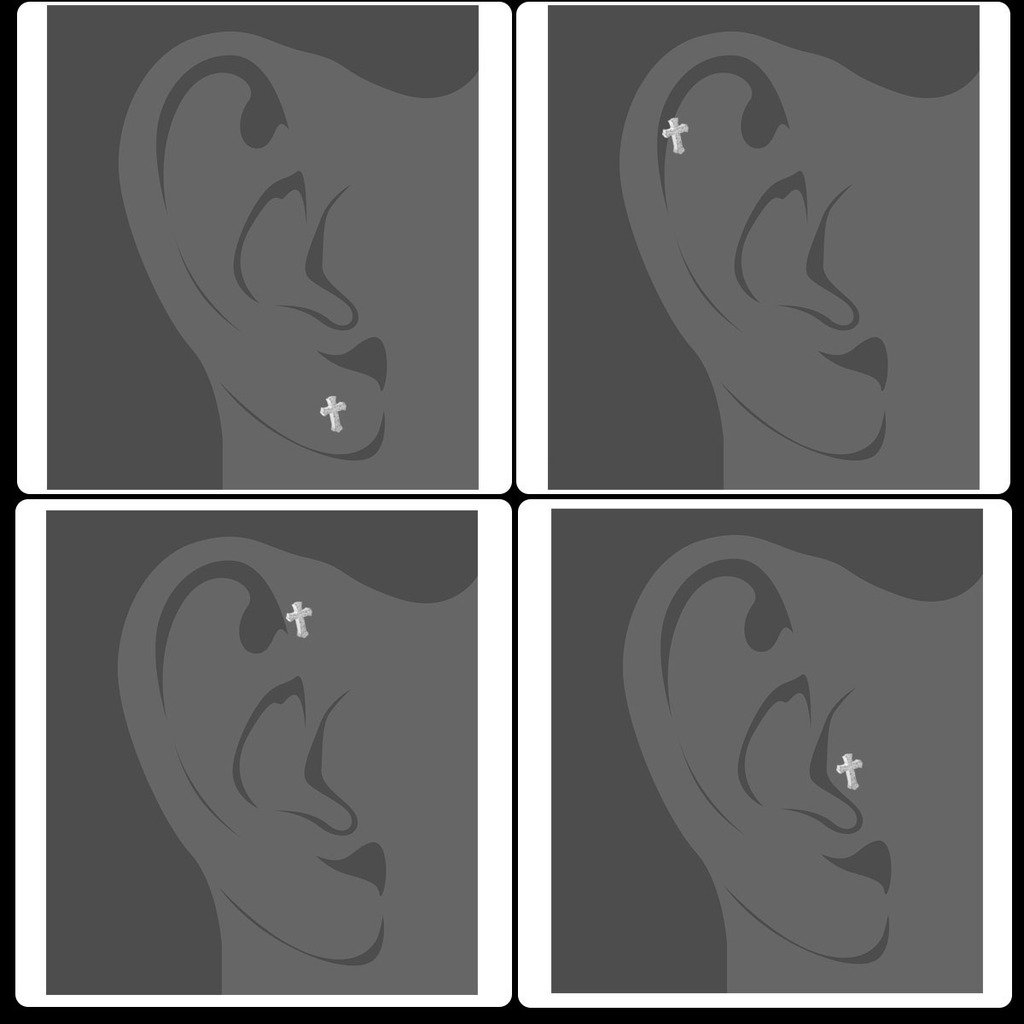 bodyjewellery 2pcs 16g 1/4 Barbell Earring Cartilage Forward Helix Tragus Stud Bars Lobe Auricle Piercing Cross 316L Surgical Steel