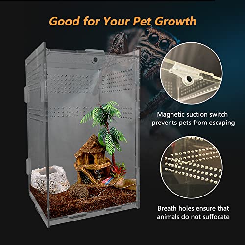 JOBEDE Acrylic Reptile Terrarium, Transparent Reptile Tank Habitat Terrariums Mini Enclosure Feeding Breeding Box with Cover for Tarantula Isopod Roach InvertebratesGecko Frog (5“x5”x8“)