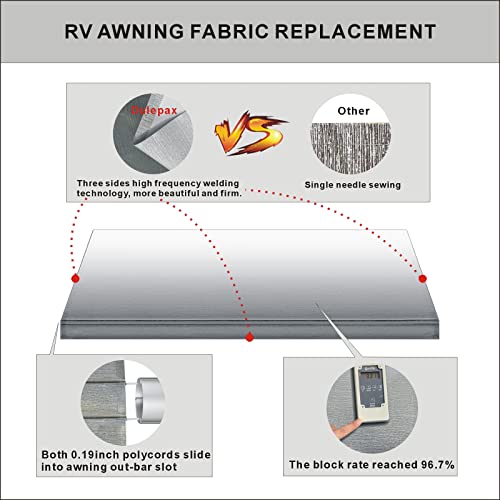 Dulepax RV Awning Fabric Replacement(16'2" Fabric) Heavy Duty 16 oz Vinyl Fabric -Camper Awning Replacement Universal Replacement RV Awnings for All Awning Brands-Senior Fade Grey