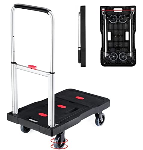 Double Rhombus Folding Hand Truck Platform Truck 330 Lbs Heavy Duty Dolly Cart with Wheels, Fully Folded Push Cart, Portable Trolley Utility Cart for Easy Storage, Garage Moving Shopping Home Office