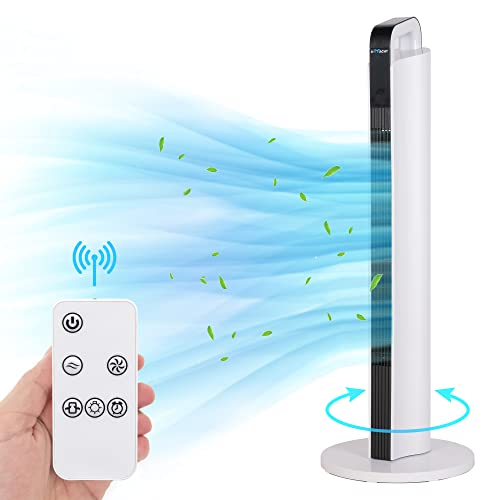 E-Macht Tower Fan 35 Inch Oscillating Fan, Bladeless Floor Fans with 3 Speeds, 3 Modes, 80° Oscillating, 8H Timer, Remote Control & LED Display Standing Fans for Home Room Office