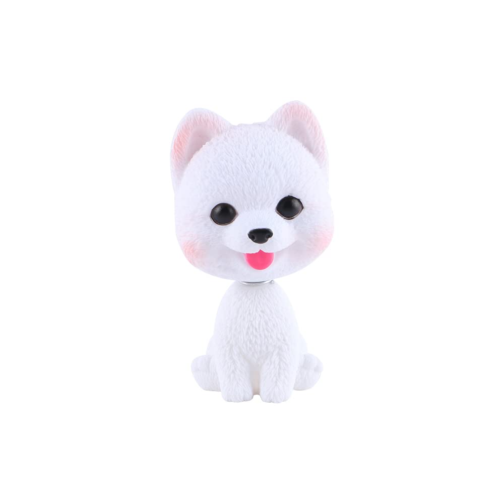 Car Interior Simulation Shaking Head Dog Decor, Bobble Head Toy Cute Resin Nodding Puppy Car Dashboard Ornament Home Decor(White Pomeranian)