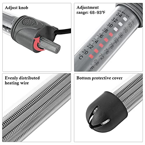HITOP 25W 50W 100W 200W 300W Adjustable Aquarium Heater, Submersible Fish Tank Heater Thermostat with Suction Cup (50W)