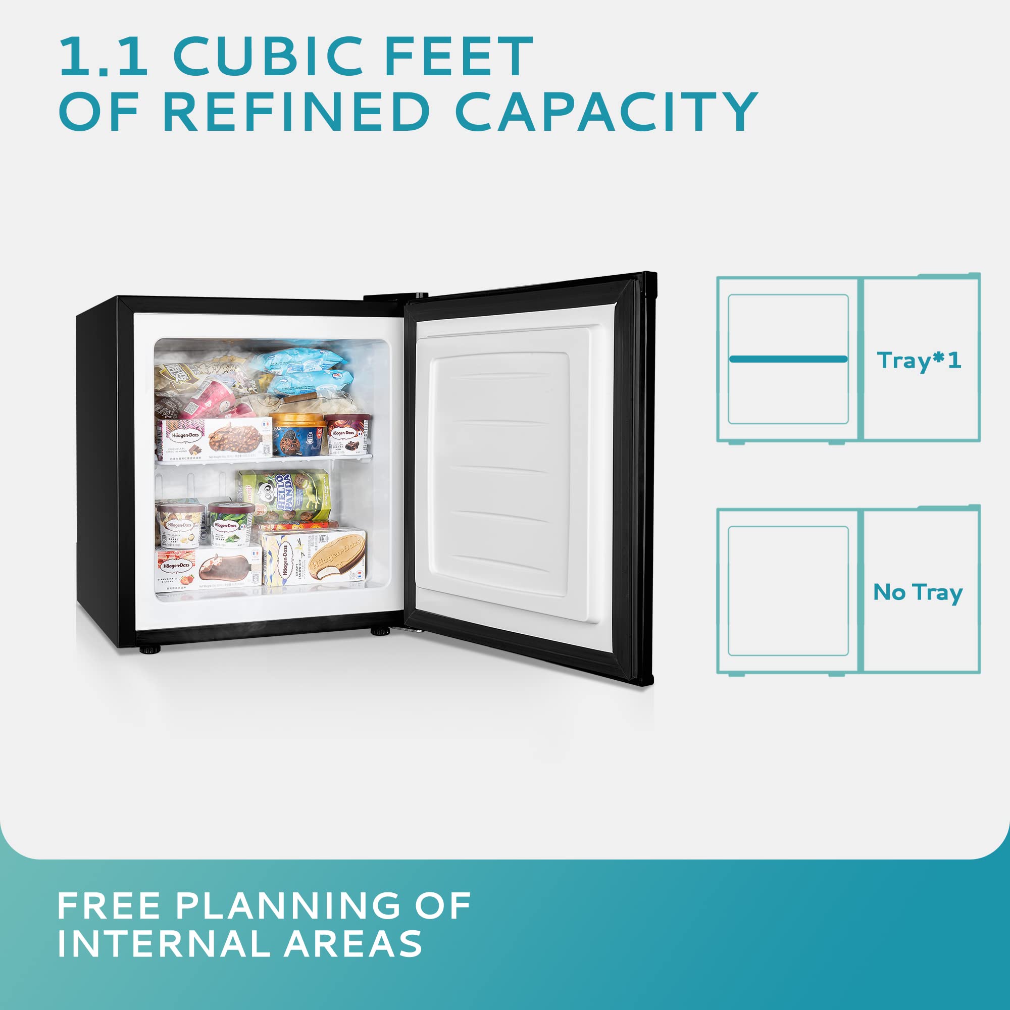 EUHOMY Mini Freezer Countertop, 1.1 Cubic Feet, Single Door Compact Upright Freezer with Reversible Door, Removable Shelves, Small freezer for Home/Dorms/Apartment/Office(Black)
