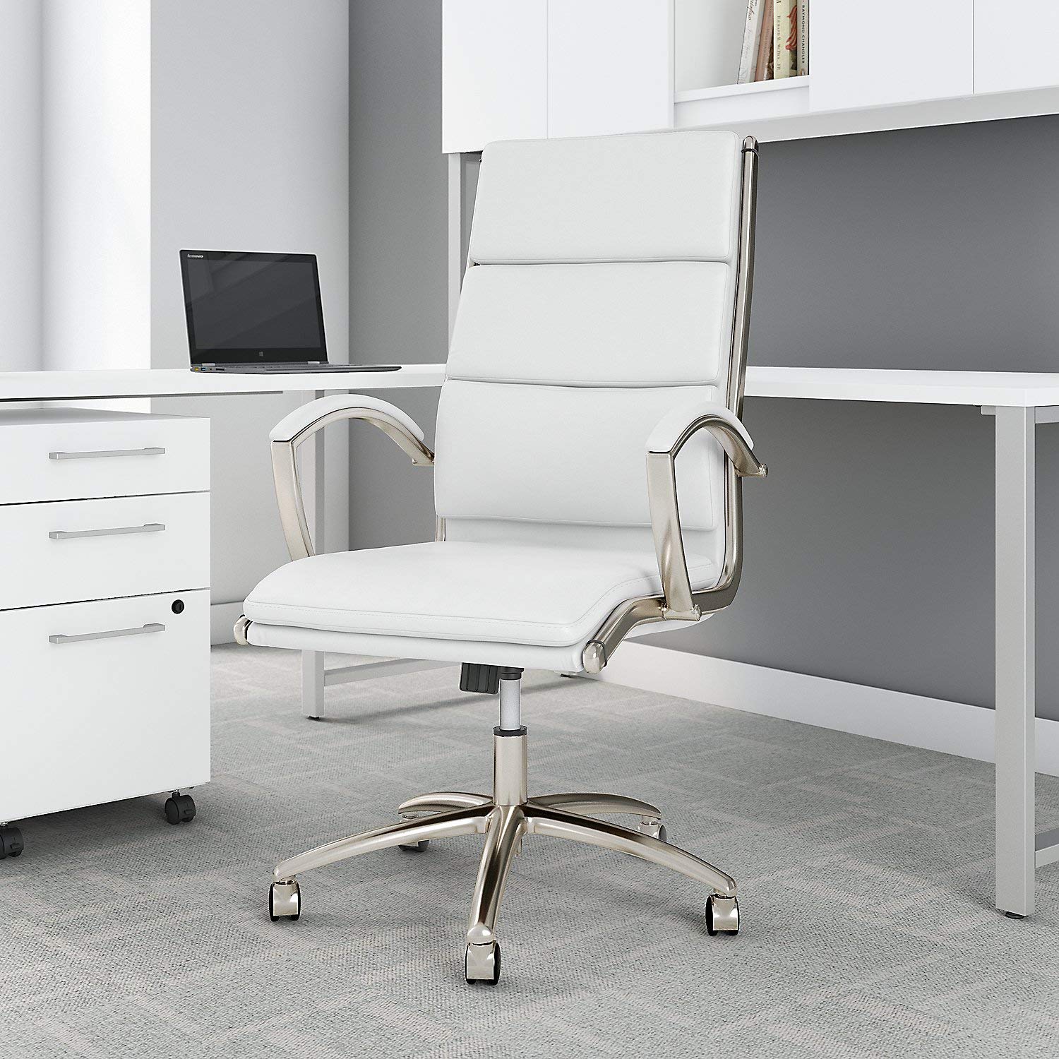 Bush Business Furniture Method High Back Executive Chair, White Leather