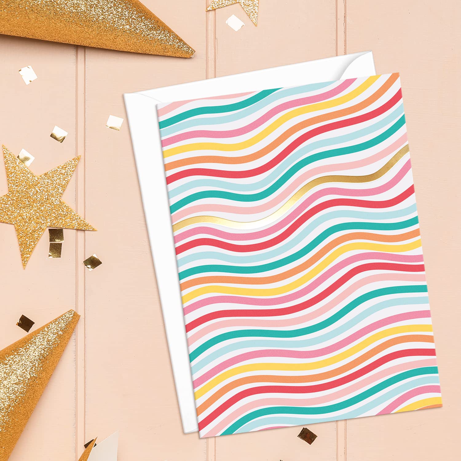 Blank Cards with Envelopes - 24 Striped Gold Foil Blank Note Cards with Envelopes – 6 Assorted Cards for All Occasions! Blank Notecards Stationary Set for Personalized Greeting Cards-4x5.5"