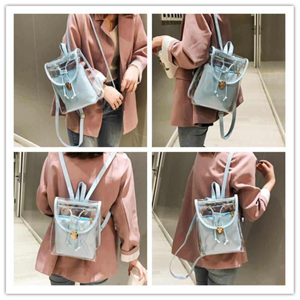 Mini Clear Backpack with Removable Pouch Transparent PVC Shoulder Bag Handbag, Blue, Small