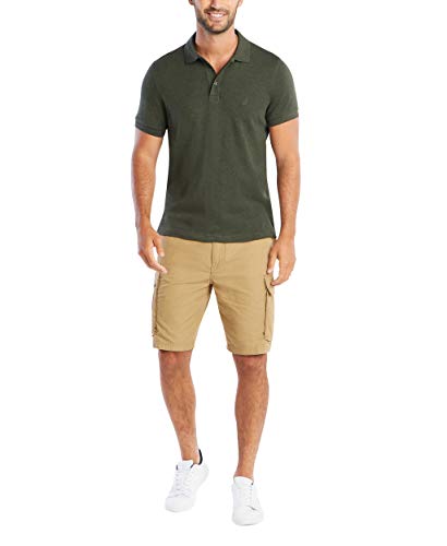 Nautica Men's Slim Fit Short Sleeve Solid Soft Cotton Polo Shirt, Moss Heather, Large