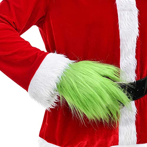 Green Santa Claus Costume for Men 1 pair Christmas Deluxe Santa Suit Green Outfit (Gloves)