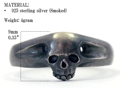 COSUMOSU 925 Sterling Silver Smoked Small Skull Punk Biker Rings US size 8.5