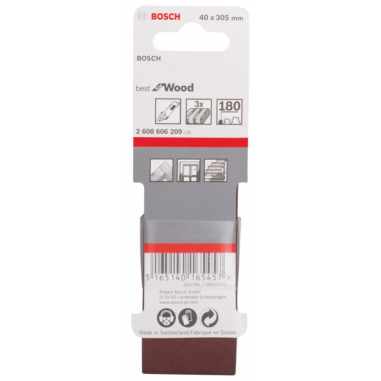 Bosch Professional 2608606209 Belt Compact Sander40x303 G180, Red, 180 Grit