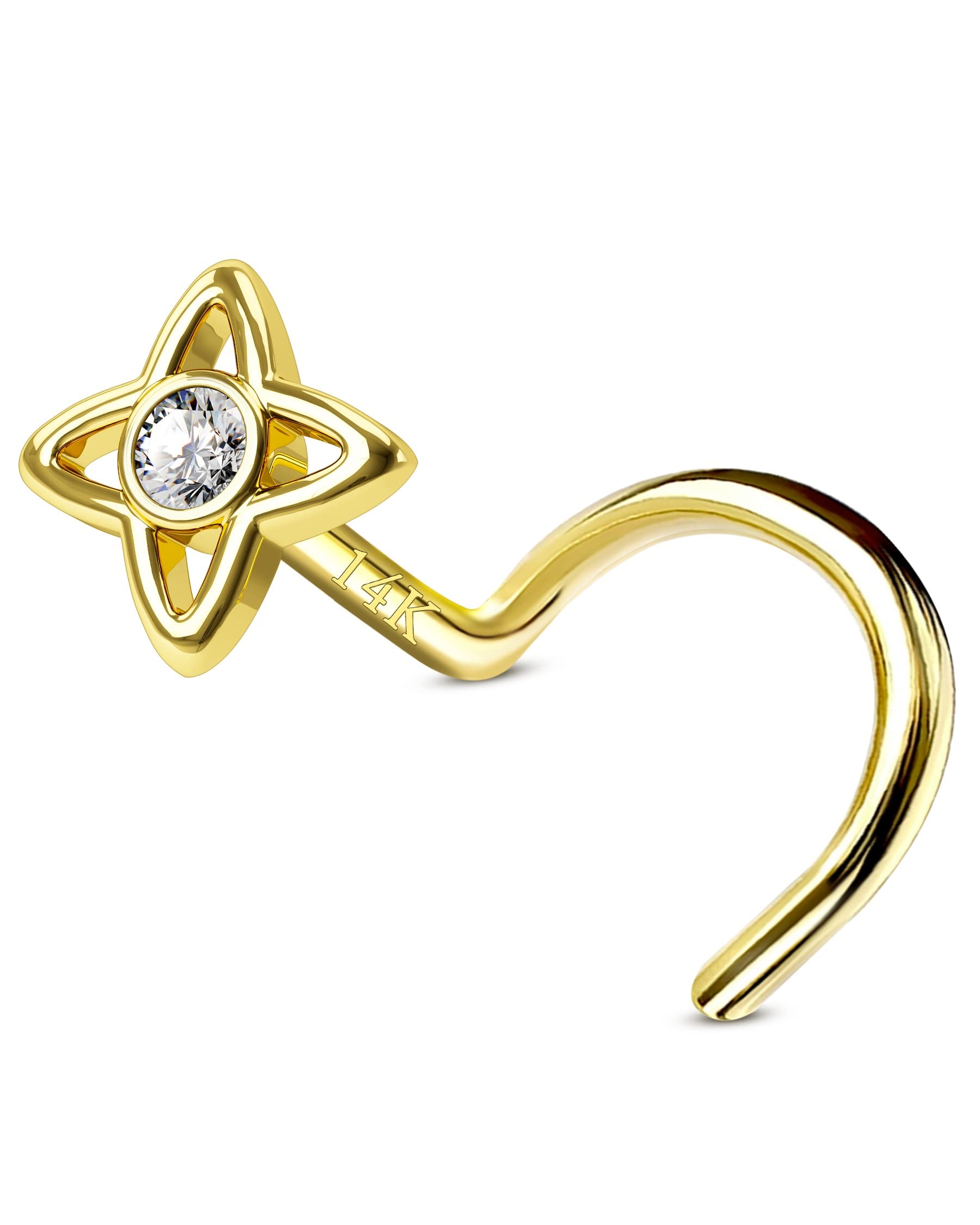 CM Crareesi Mania 14K Gold Nose Ring 20Gauge Nose Rings Nose Piercing Jewelry L Shaped Nose Rings Solid Yellow Gold Nose Studs Real Gold Nose Ring Stud