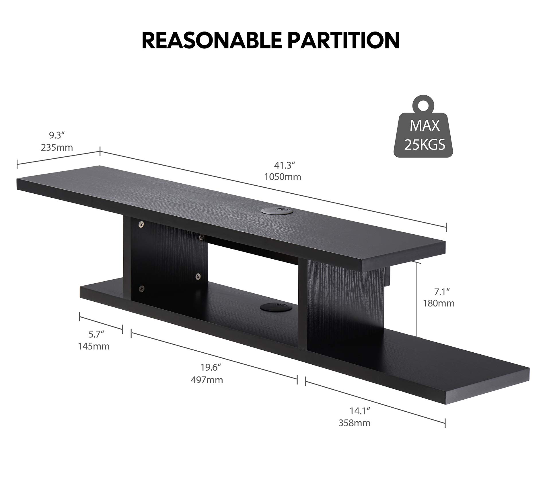 FITUEYES Concise Floating TV Stand Shelf - Wall Mounted Entertainment Center Media Console Component Wall Cabinet, Black, 50"