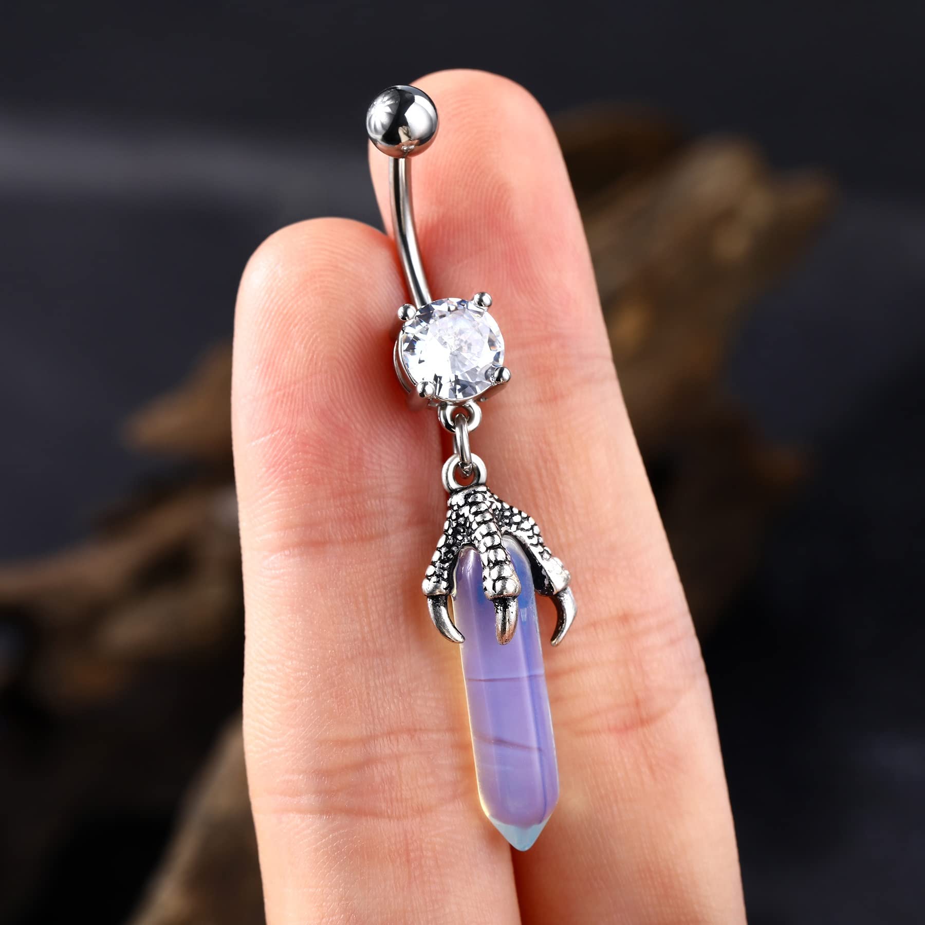 CM Crareesi Mania Dragon Belly Rings 316L Stainless Steel Pink Belly Button Ring Dangle 14G Belly Piercing Jewelry for Women Red Agate Belly Button Piercing
