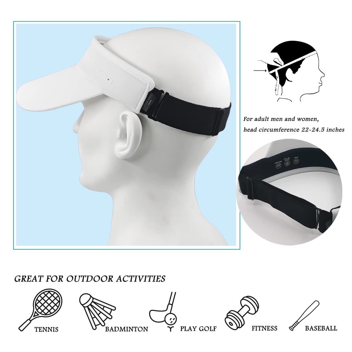 Breathable Tennis Visor for Women Sun Protection Hats Adjustable Golf Running Sport Cap Moisture Wicking White