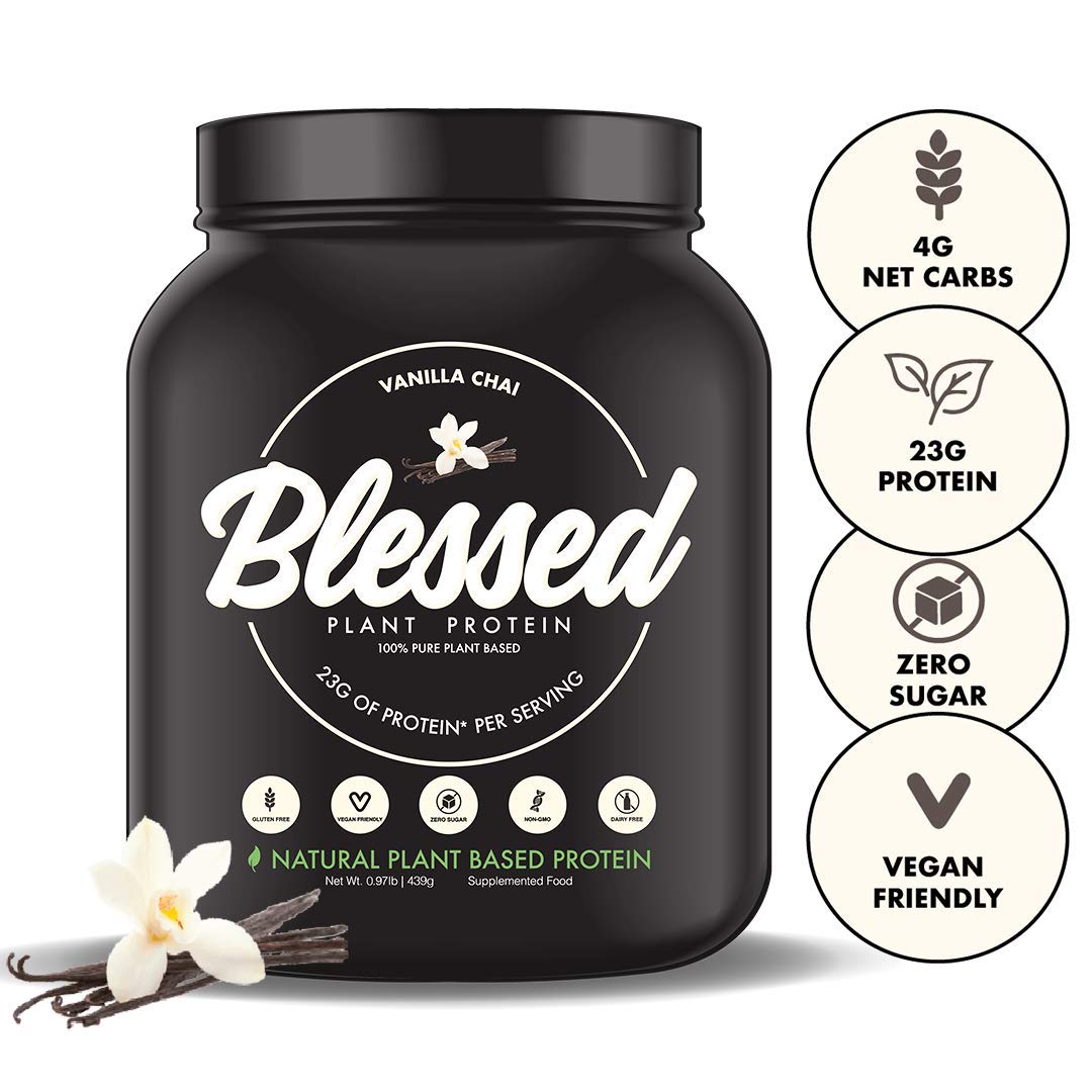 Blessed Plant Based Superfood Protein, 23g of Protein,Vegan Friendly, Vanilla Chai, 1LB Bottle