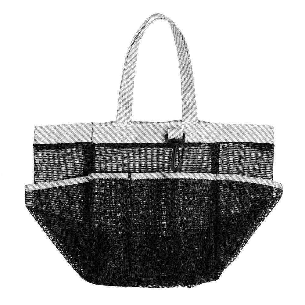 iHomeYC Portable Mesh Shower Caddy, Camping Bathroom Shower Caddy Tote, College Dorm Room Essentials Organizer with Key Hook and 8 Basket Pockets,Black