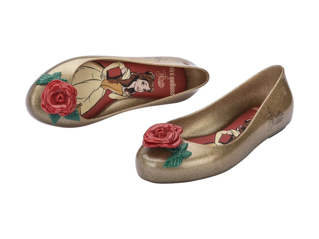 mini melissa Sweet Love + Disney Princess Ballet Flats for Kids, Beauty and The Beast, 3