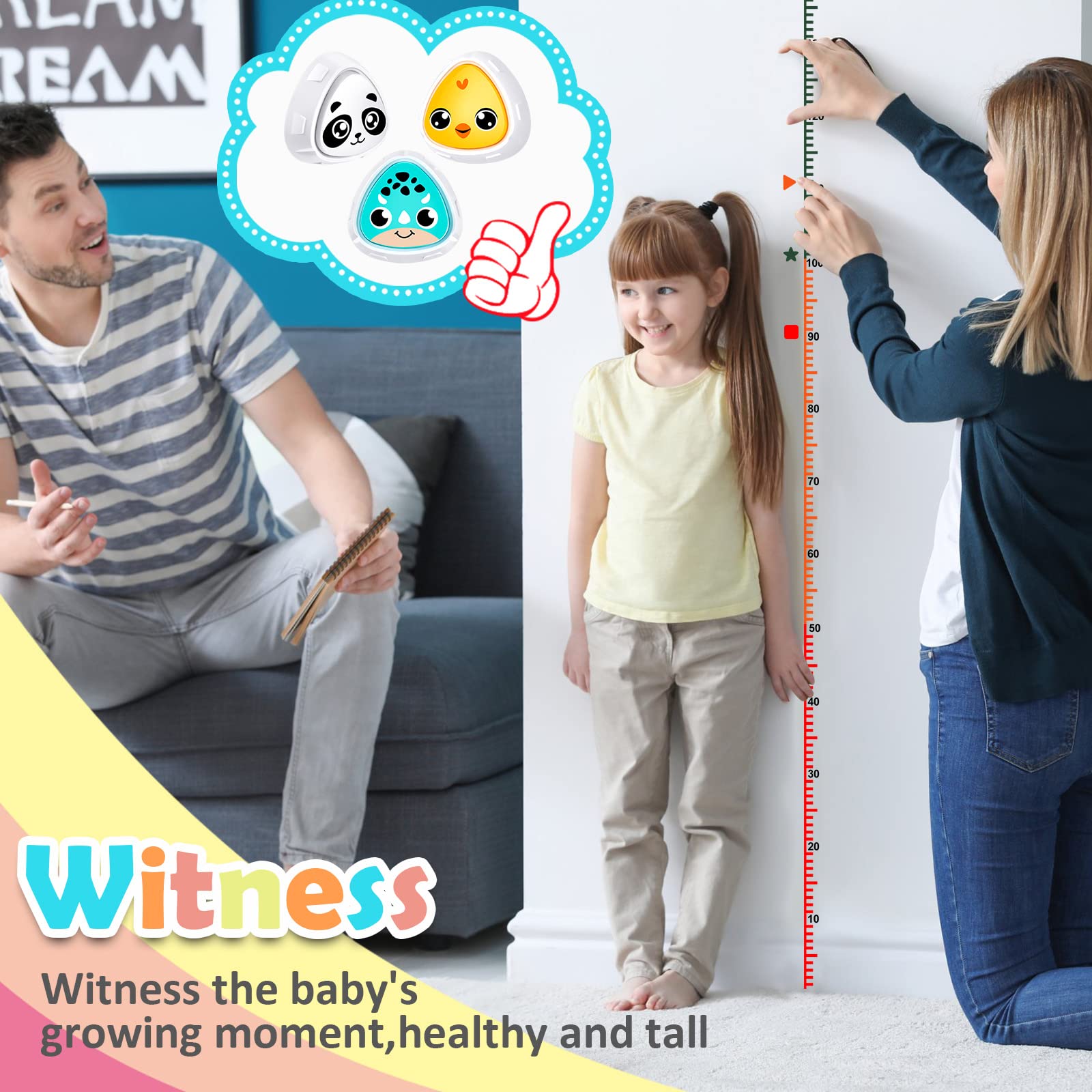 Deekin 3 Pcs Kids Jump Trainer with 3 Growth Chart, Touch High Jump Counter with 1-30 Number Voice Broadcast Wall Vertical Ruler for Training Bounce and Promoting Height Growth, Yellow, White, Blue