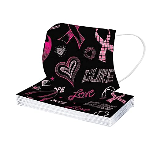 Breast Cancer Awareness Disposable Face_Masks for Adults,with Printed Pattern Designs,3 Ply Procetive with Nose Wire,50Pcs (#Breast Cancer Awareness 1)