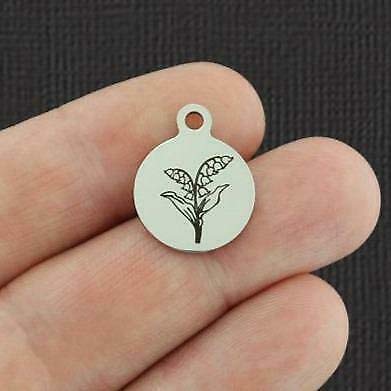 Bulk 20 Charms Birth Month Flower Stainless Steel Charms - May Lily of The Valley SMR