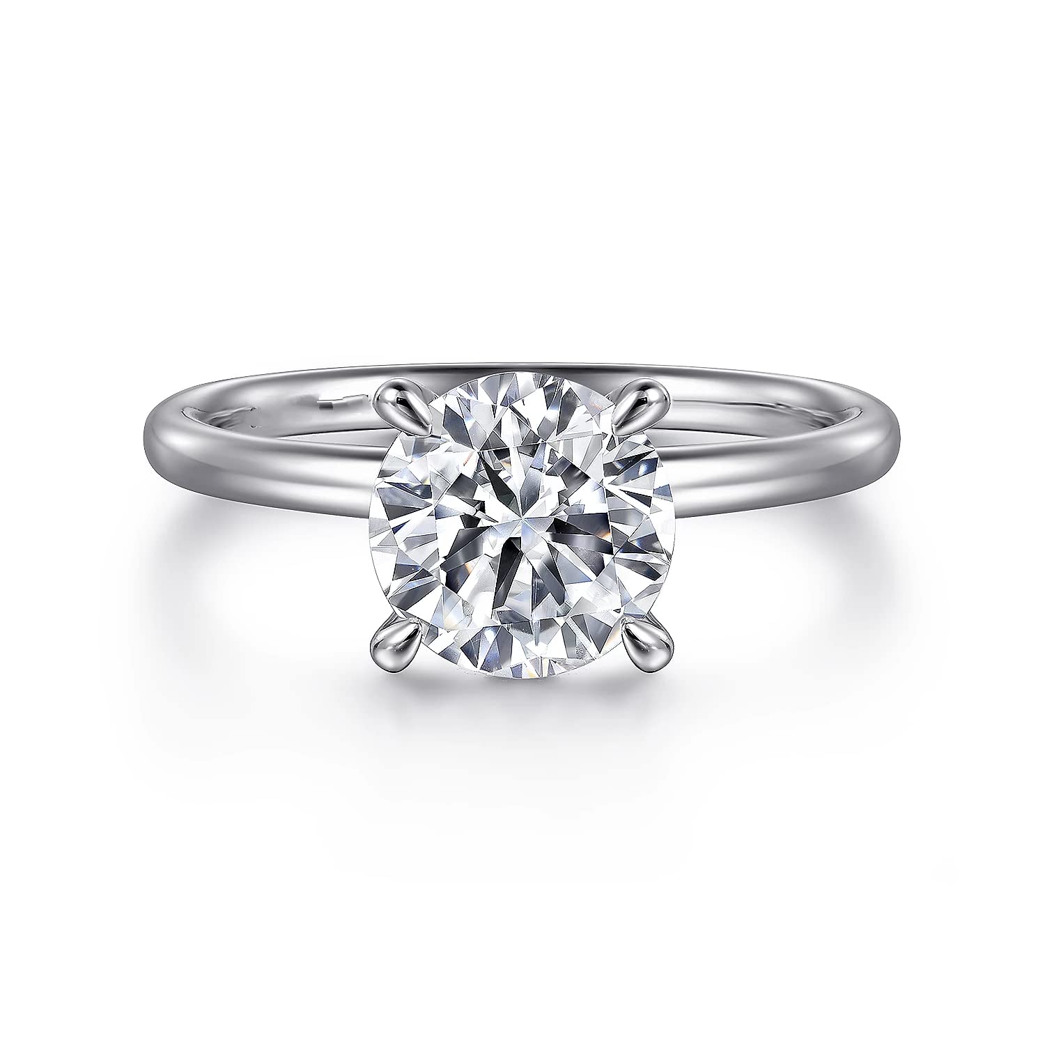 Claramos 2 CT Round Cut Moissanite Engagement Ring Solid 14K White Gold & 925 Sterling Silver Solitaire Ring With Hidden Halo Wedding Ring Anniversary Ring For Her (White Gold, 6)