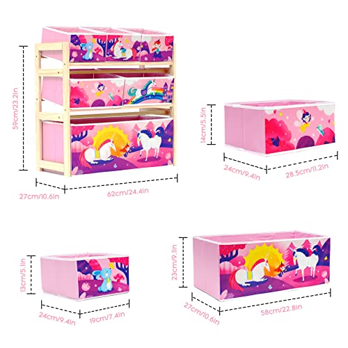 Jomifin Kids Toy Organizer for Boys Girls, 6 Storage Bins Large Storage Capacity Best Toy Storage Solution for Playroom, Nursery (Green) (Pink)