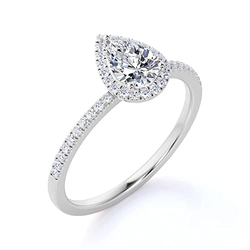 Claramos Vintage 2CT Pear Shaped Moissanite Halo Engagement Ring in 14K White Gold & 925 Sterling Silver EF/VVS1 (White Gold, 7.5)