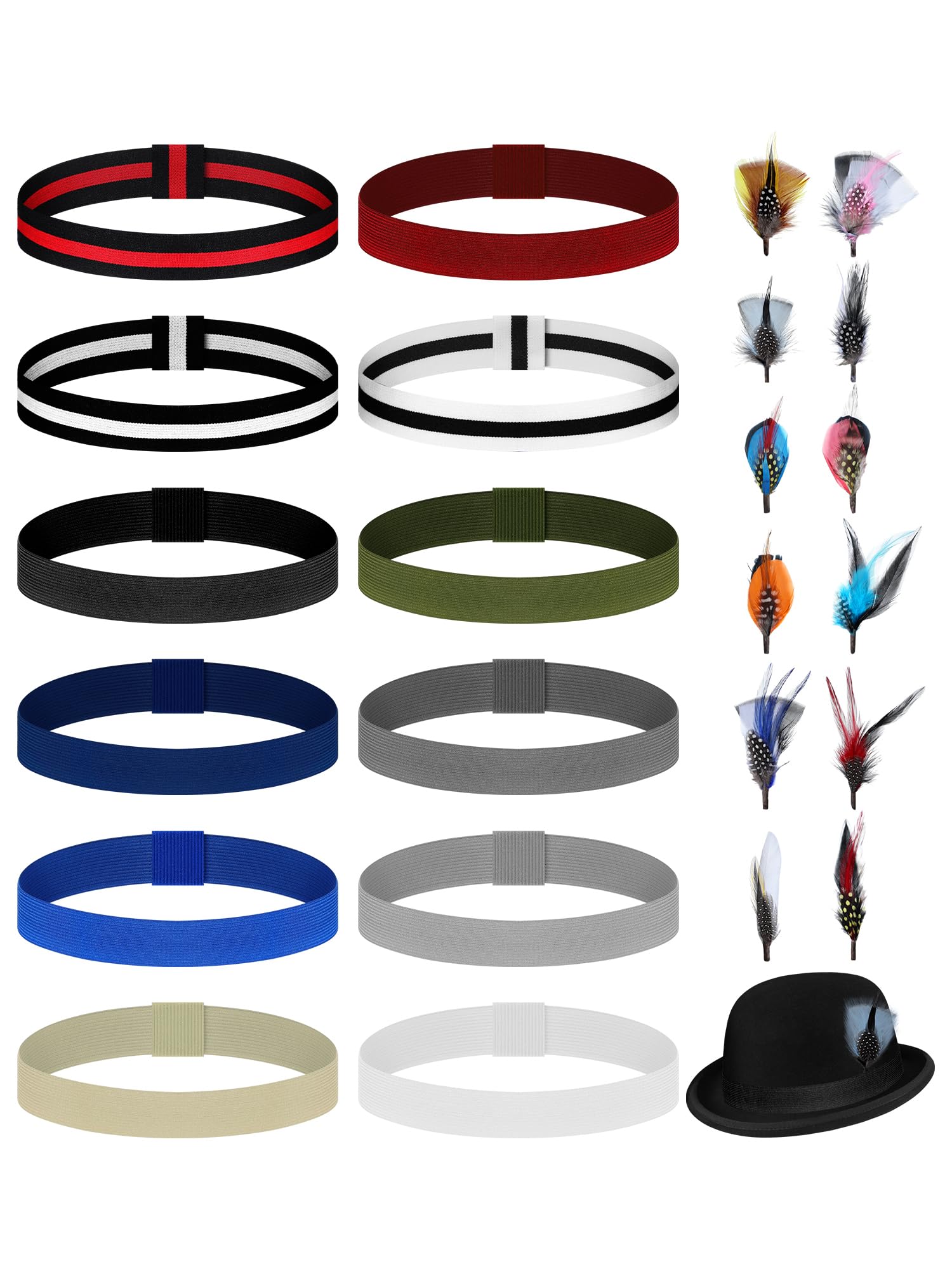 Breathffy 24 Pcs Stretchable Hat Bands Natural Assorted Hat Feathers Hat Ribbons for Panama Hat Western Costume Headwear (Classic)