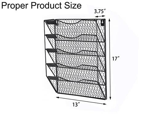 BSJYMJIAJU 5 Slots Arc Wall File Holder Wall Mount Magazine Rack Hanging Mail Organizer Metal Wire Mesh Wall Mount Mail Literature Organizer for Home and Office (Black)