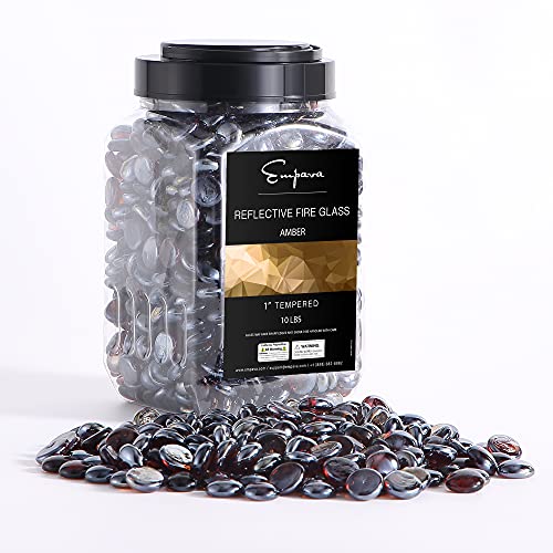 Empava 10 lbs. 1.0-in Drop-Beads Reflective Tempered Glass for Gas Fire Pit, Amber