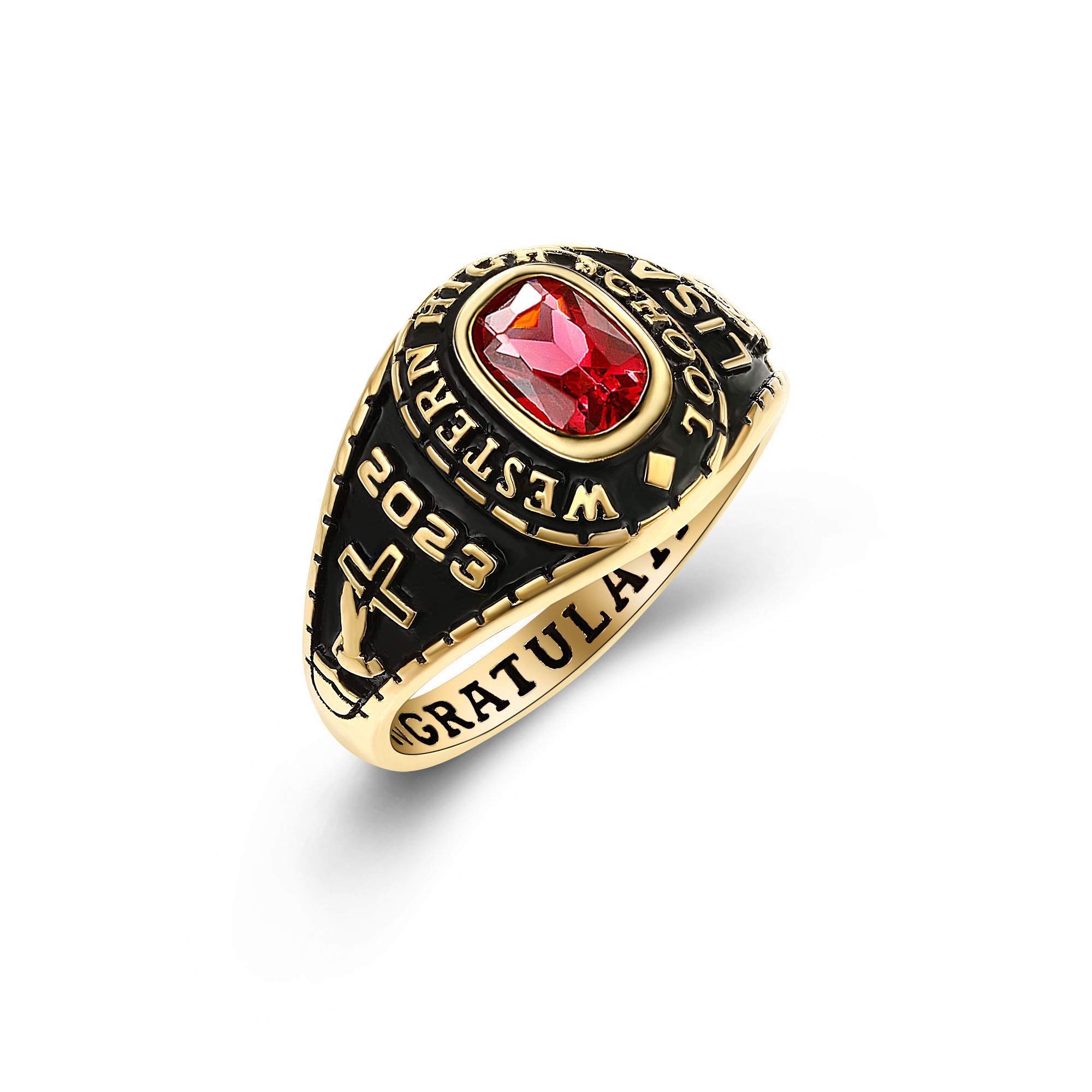 Customized Women’s High School and College Sterling Silver Class Ring – Classic Petite Collection - MEMENTOS JEWELRY (Sterling Silver Gold Plated)