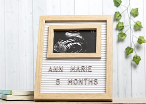 Kate & Milo Sonogram Wooden Letterboard Set, Sonogram Frame Message Board for Sharing Pregnancy Milestones and Baby Growth Progression, Gender-Neutral Nursery Décor Accessory, White