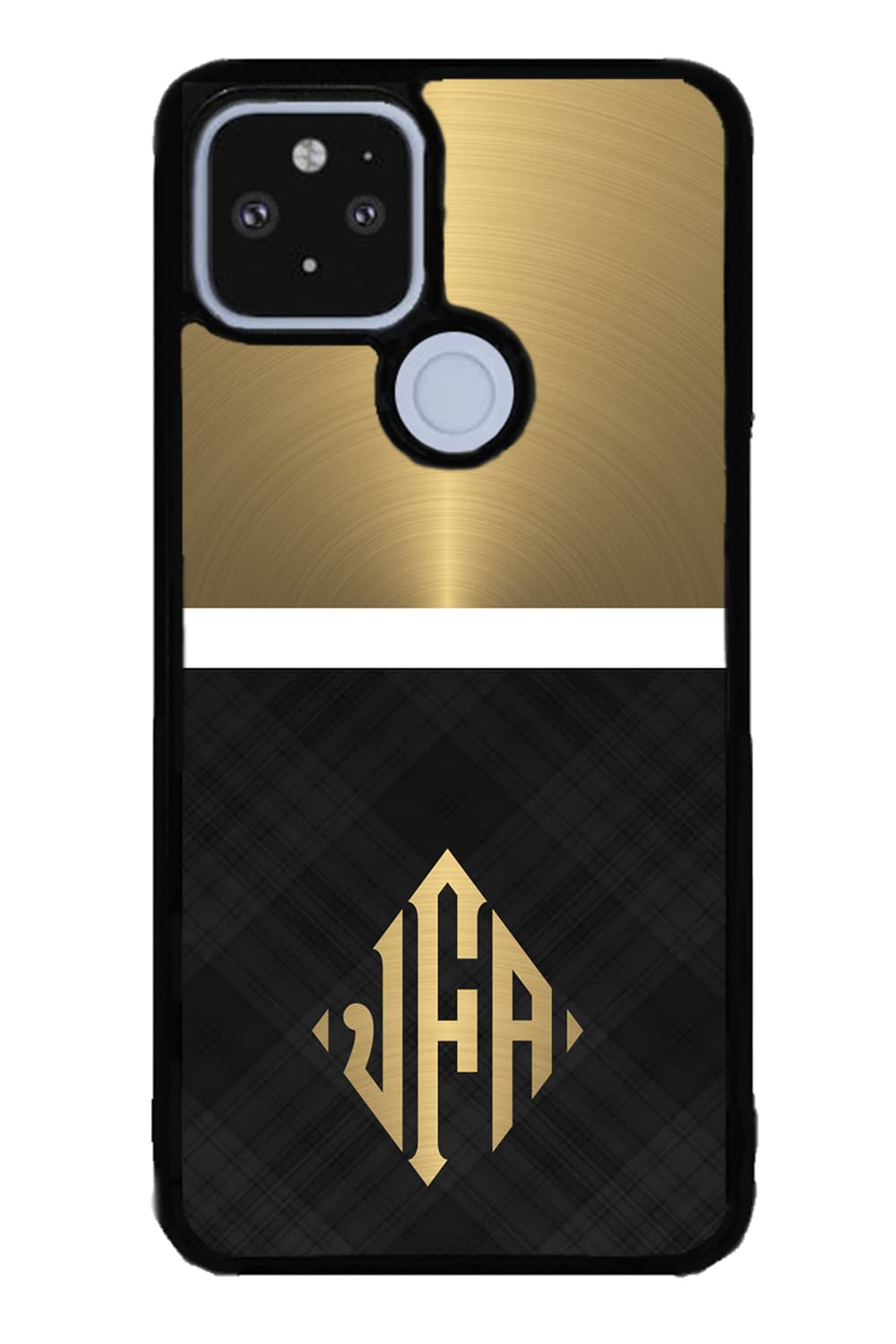 Black and Gold Personalized Diamond Monogram Black Rubber Phone Case Compatible With Google Pixel 8 Pro, 8a, 8, 7a, 7, Pixel 7 Pro, 6a, Pixel 6 Pro, 6, 5, 4a 5G, 4a 4G, 4, 4 XL, 3a, 3a XL, 3, 3 XL