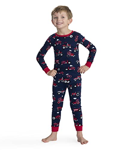Hatley Boys Organic Cotton Long Sleeve Printed Pajamas, Red Farm Tractor, 8 Years