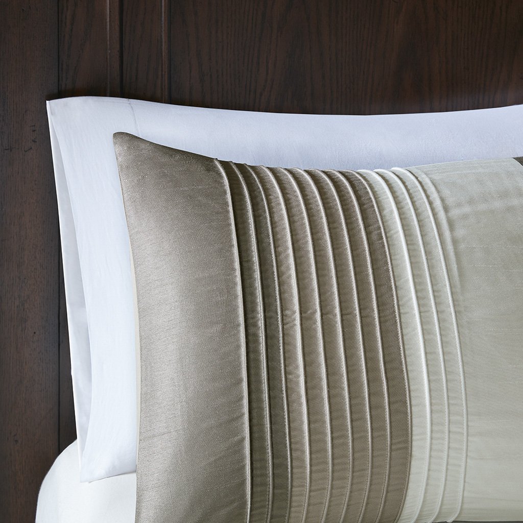 Madison Park Amherst Size-Khaki, Ivory, Stripes Duvet Set β 6 Piece β Ultra Soft Microfiber Light Weight Bed Comforter Covers, King/Cal King(104"x92"), Natural