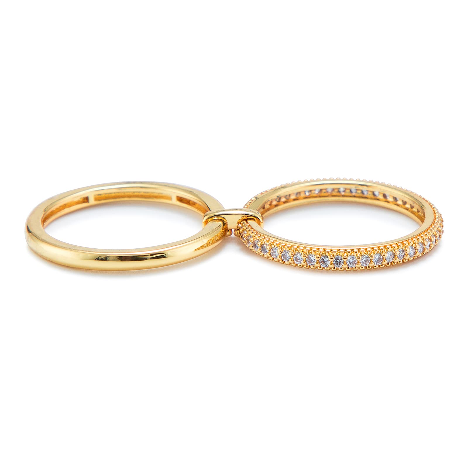 CNLPRE 18k Gold Plated Sparkling Double Round Ring for Women with Cubic Zirconia Simple Promise Anniversary Statement Ring Only One Size