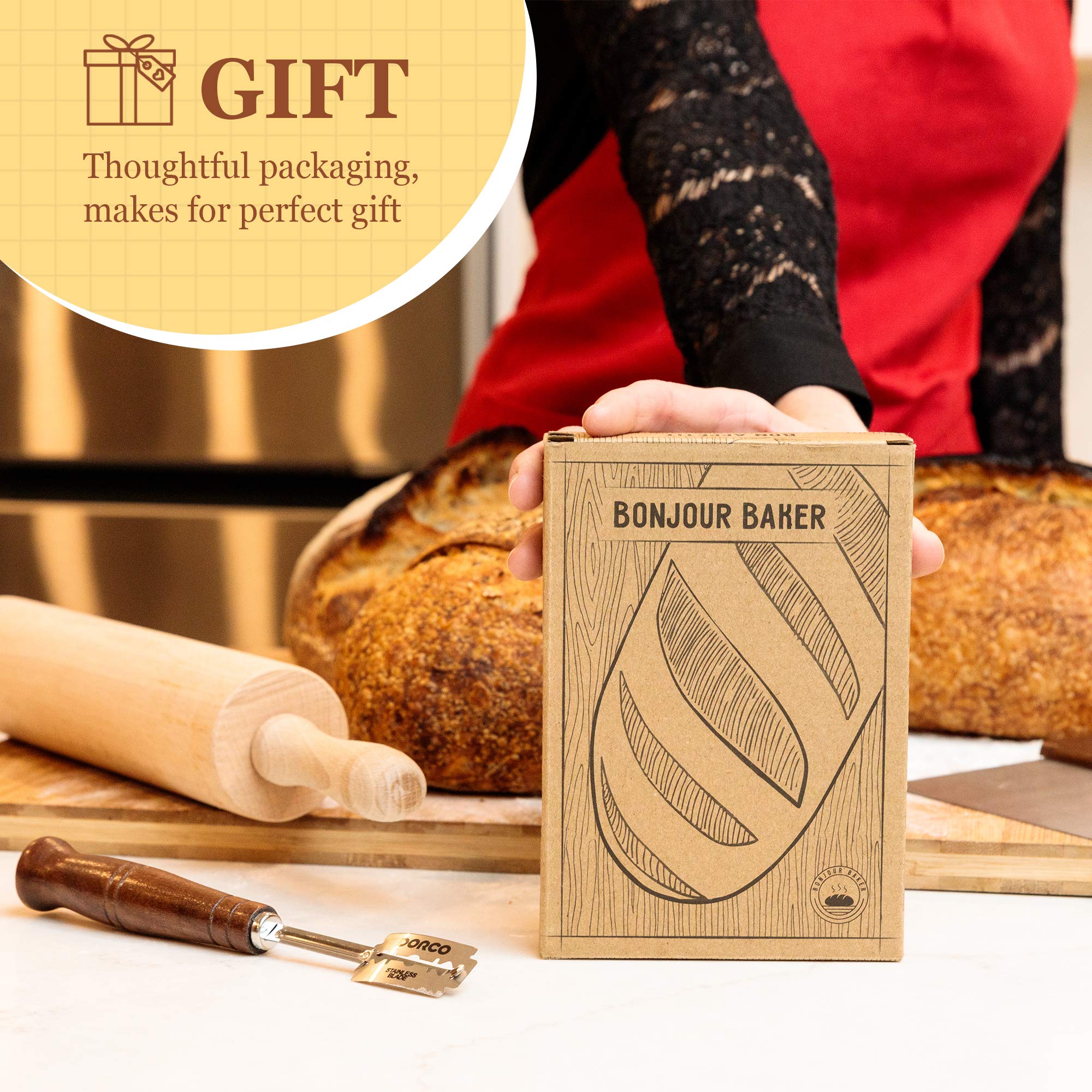 BonjourBaker Bread Lame Scoring Knife | Bread Dough Scoring Tool + Bonus Bread Making Scraper | Lame Bread Tool Baking Kit w/Spare Blades | Bread Razor Lame with Bread Making Accessories for Baking